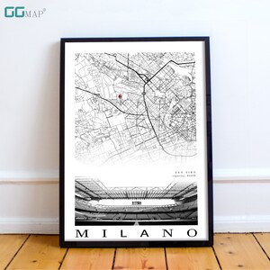 City Map of MILANO - Milano Stadium - San Siro Stadium - Home Decor San ...