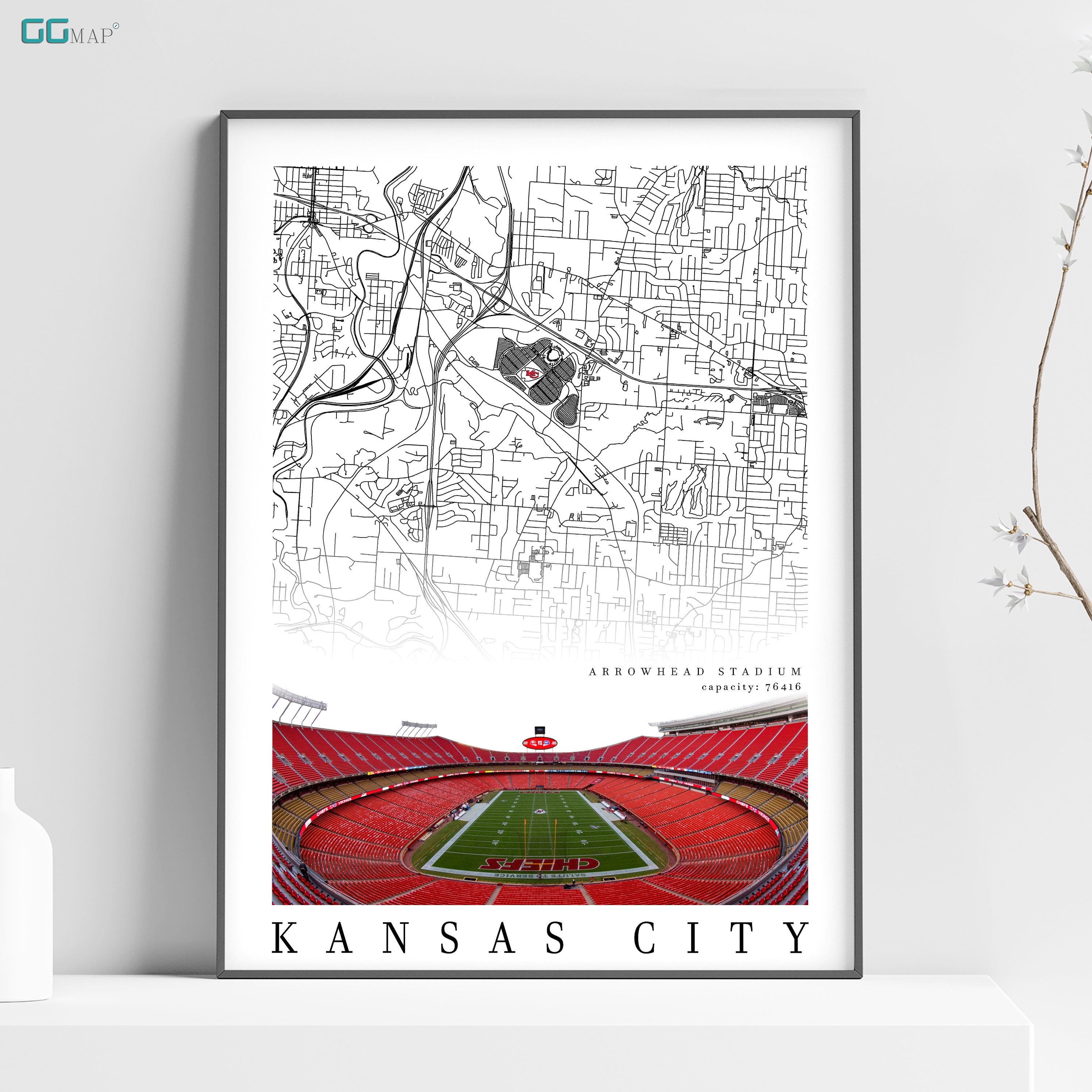 City Map of KANSAS CITY Arrowhead Stadium Home Decor Kansas City Kansas ...