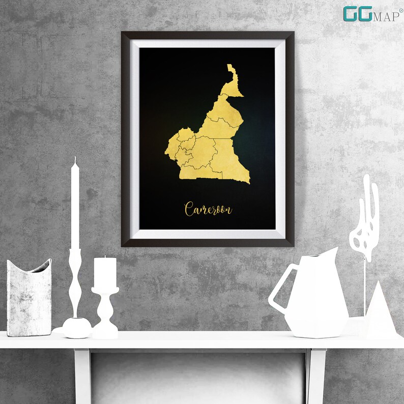 CAMEROON Map Cameroon Gold Map Travel Poster Home Decor Wall Decor ...