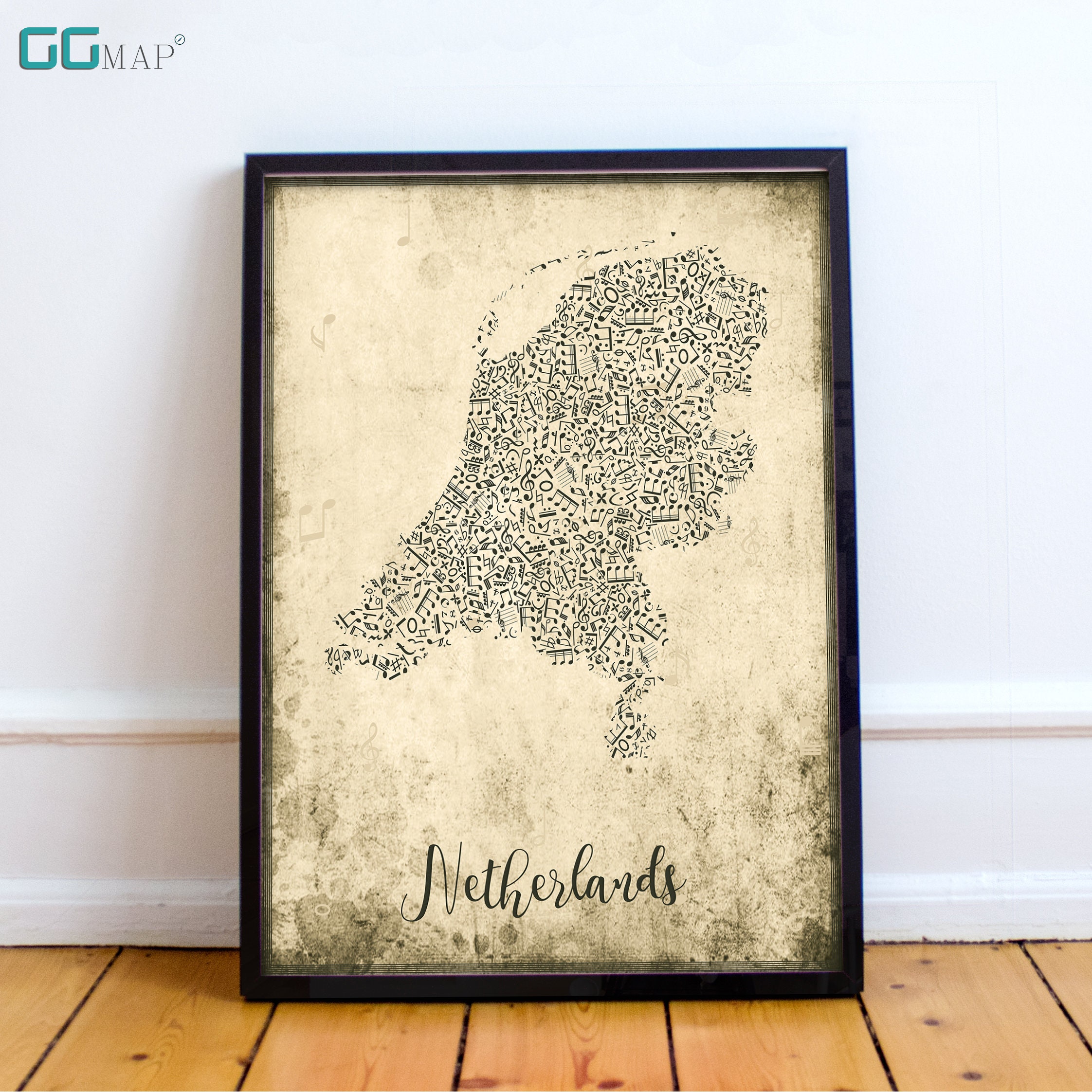 NETHERLANDS Map Netherlands Music Map Travel Poster Home Decor Wall ...