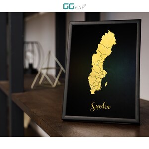 SWEDEN Map Sweden Gold Map Travel Poster Home Decor Wall Decor Office ...