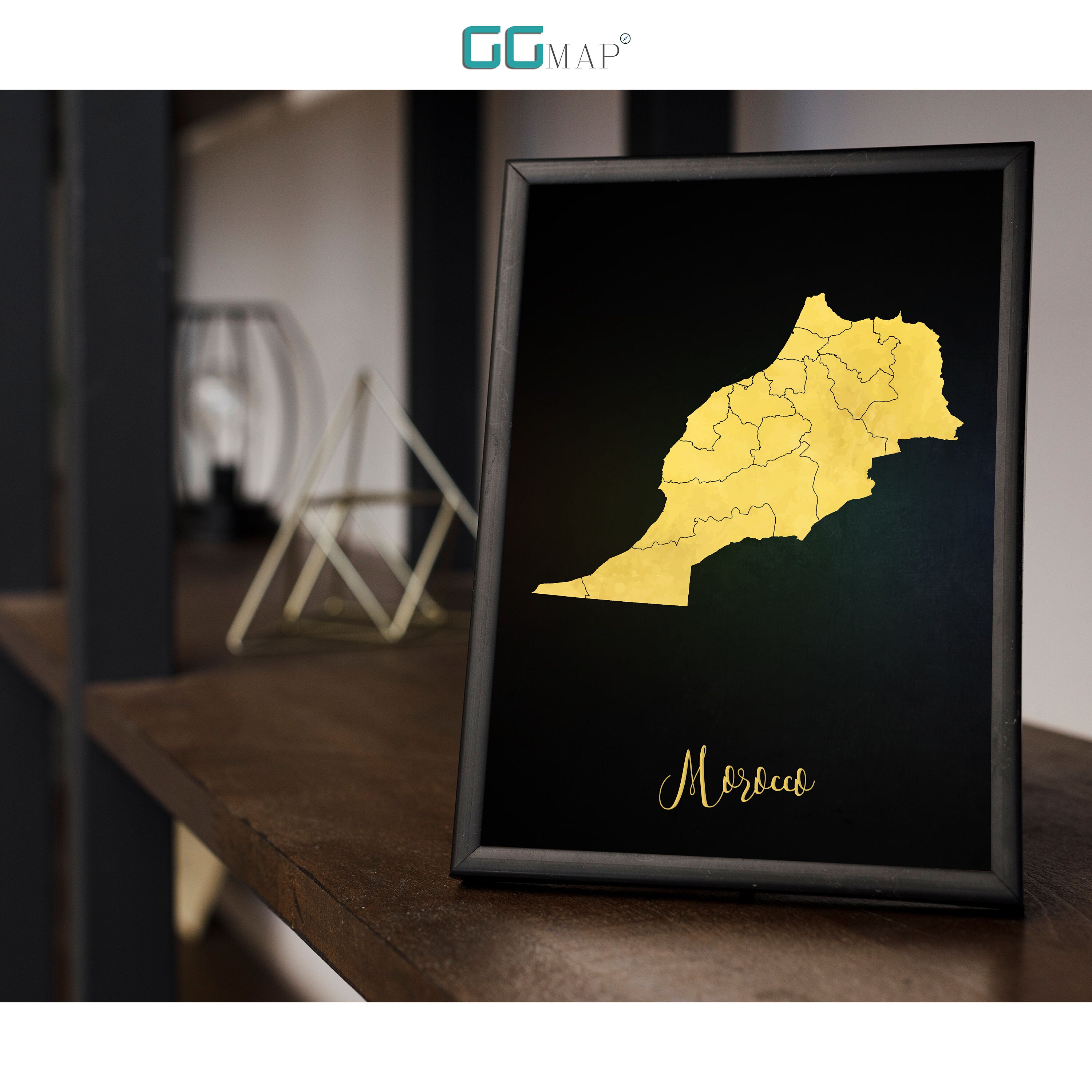 MOROCCO Map Morocco Gold Map Travel Poster Home Decor Wall Decor Office ...