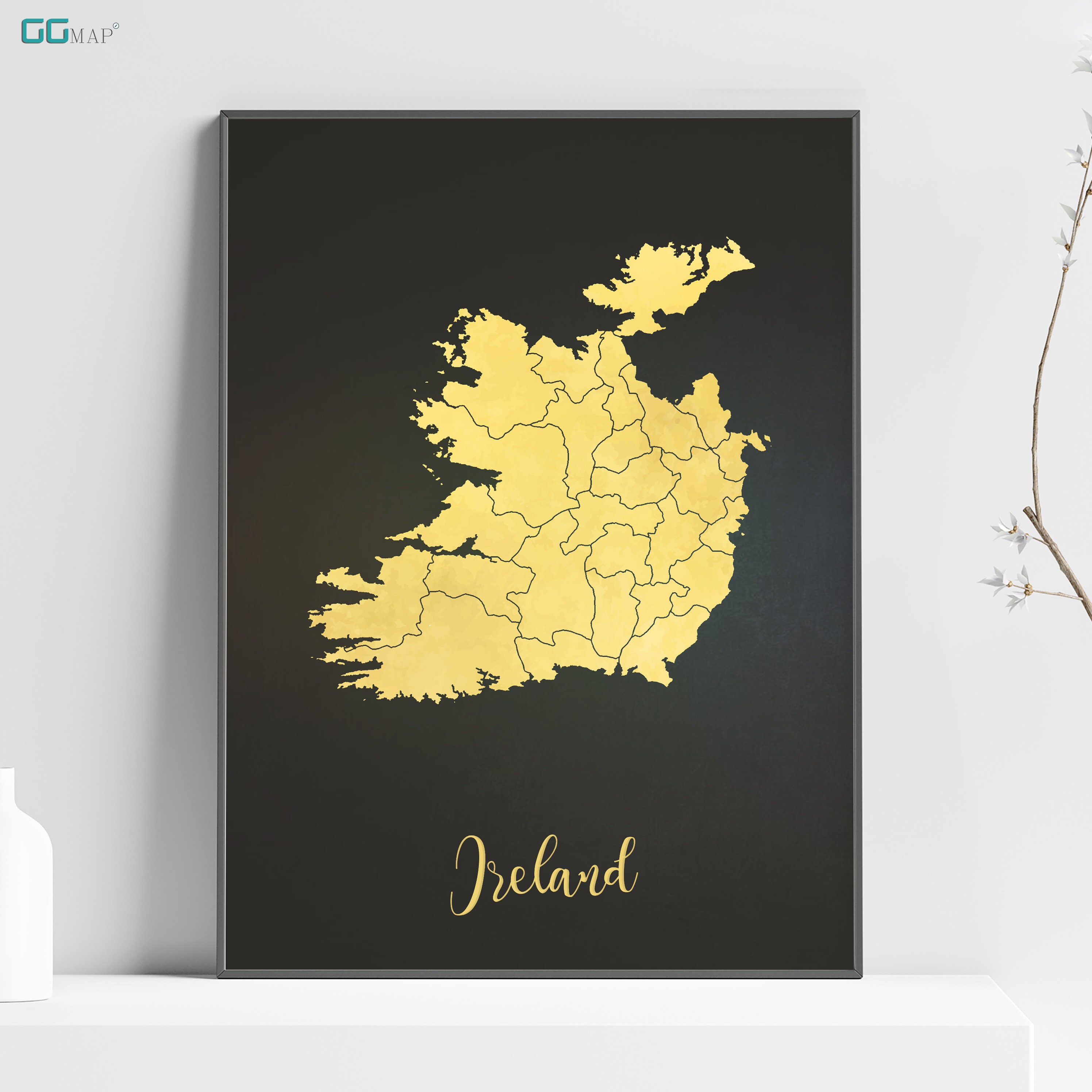 IRELAND Map Ireland Gold Map Travel Poster Home Decor Wall Decor Office ...