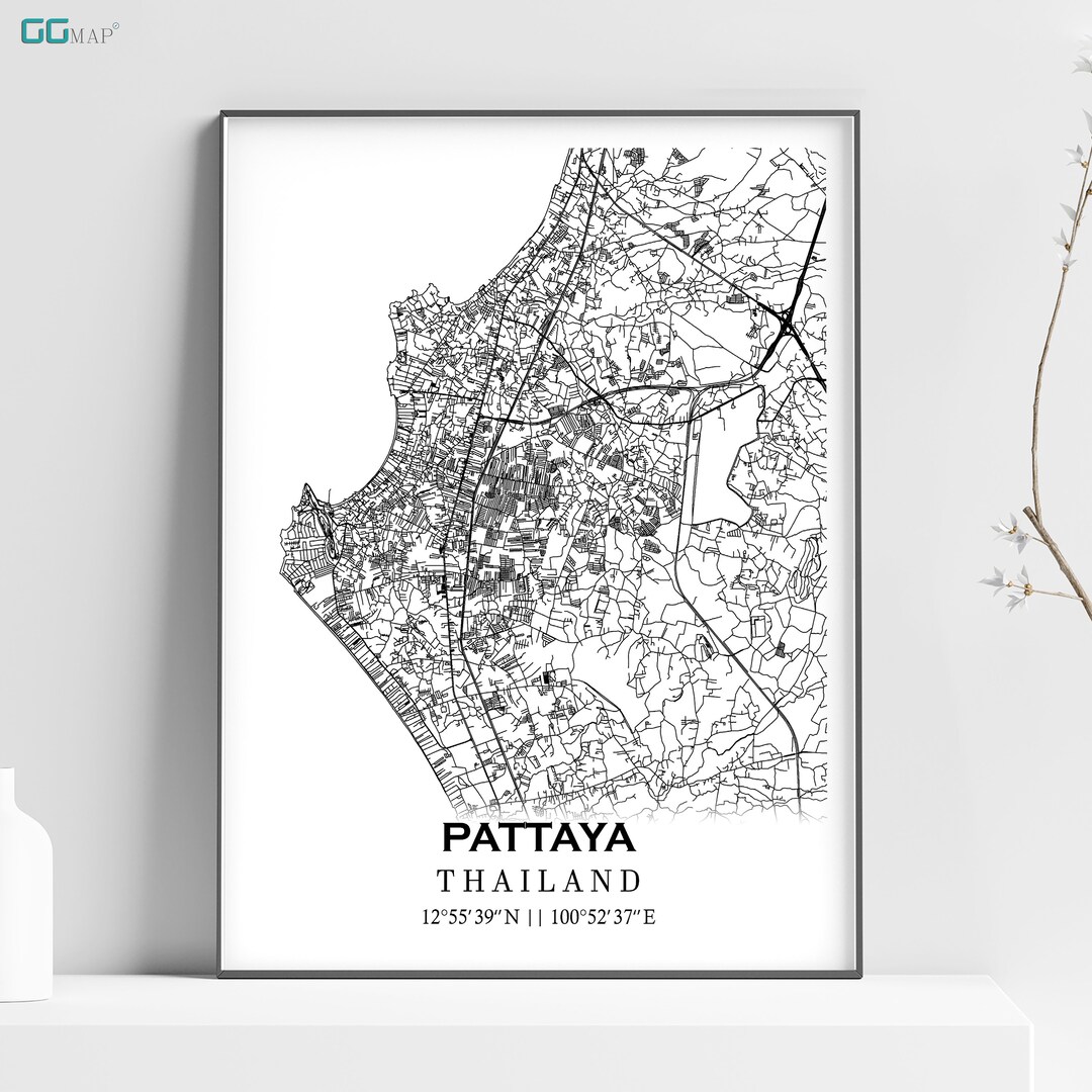 City Map of PATTAYA - Pattaya Classic Map - Home Decor - Travel Map ...