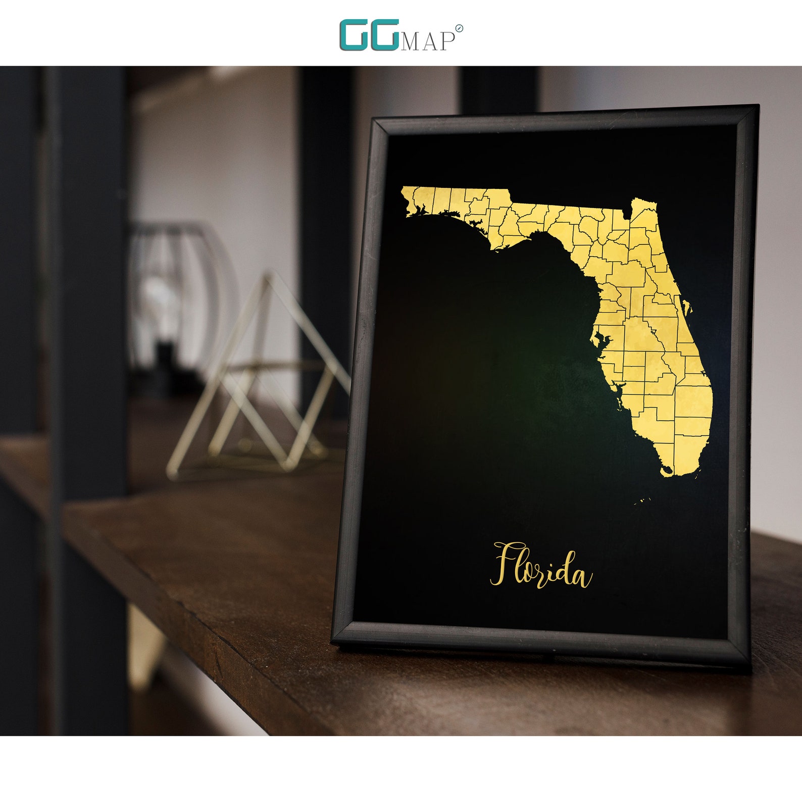 FLORIDA Map Florida Gold Map Travel Poster Home Decor Wall Decor Office ...