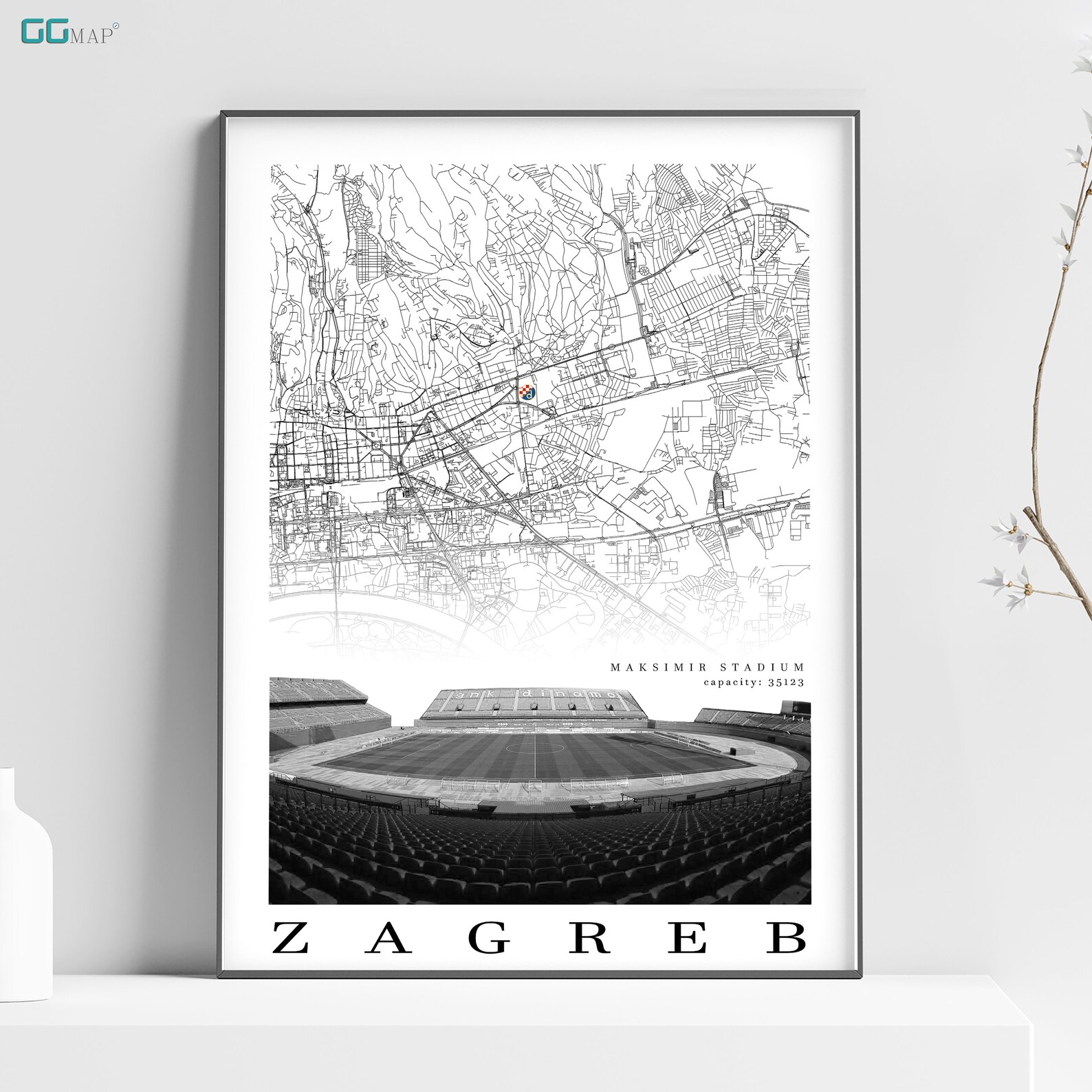 City Map of ZAGREB Stadium Maksimir Home Decor Stadium - Etsy