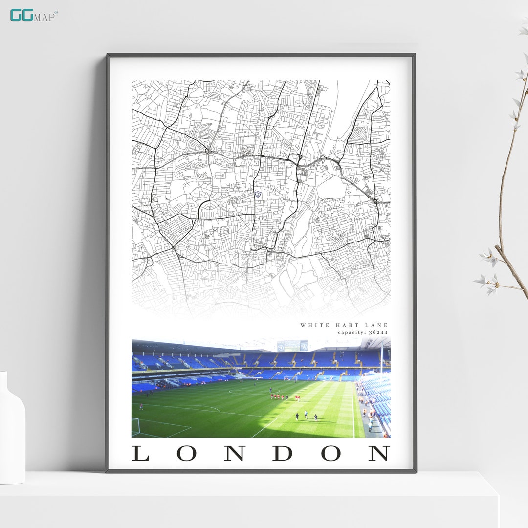 City Map of LONDON White Hart Lane Home Decor White Hart Lane Print Map ...