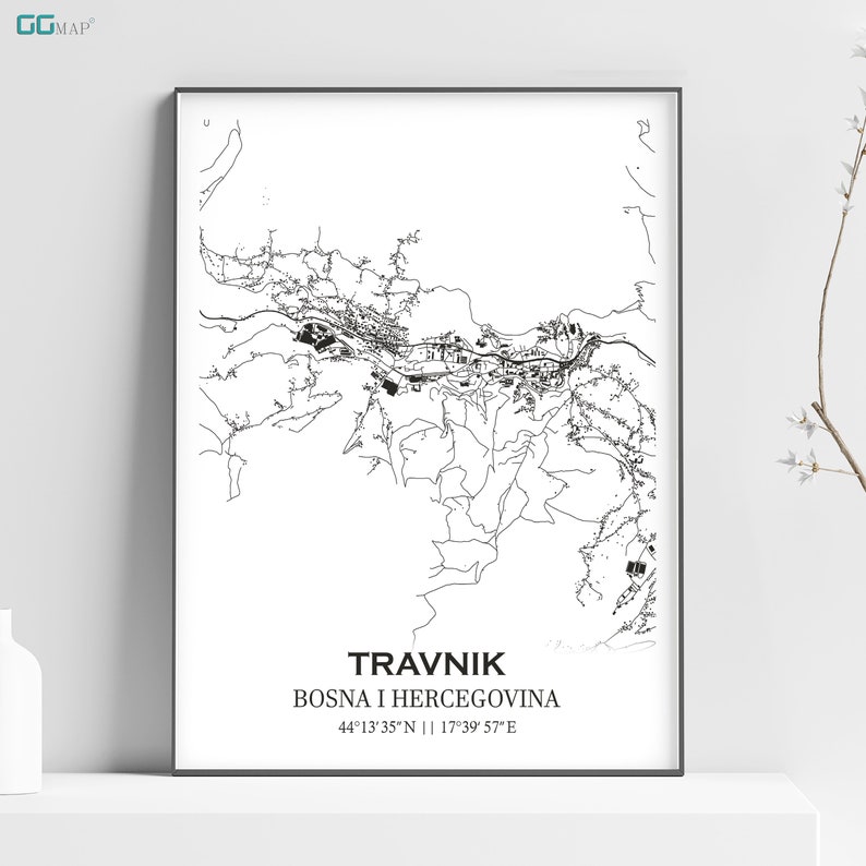 City Map of TRAVNIK Home Decor Wall Decor Office Map Travel Map Print ...