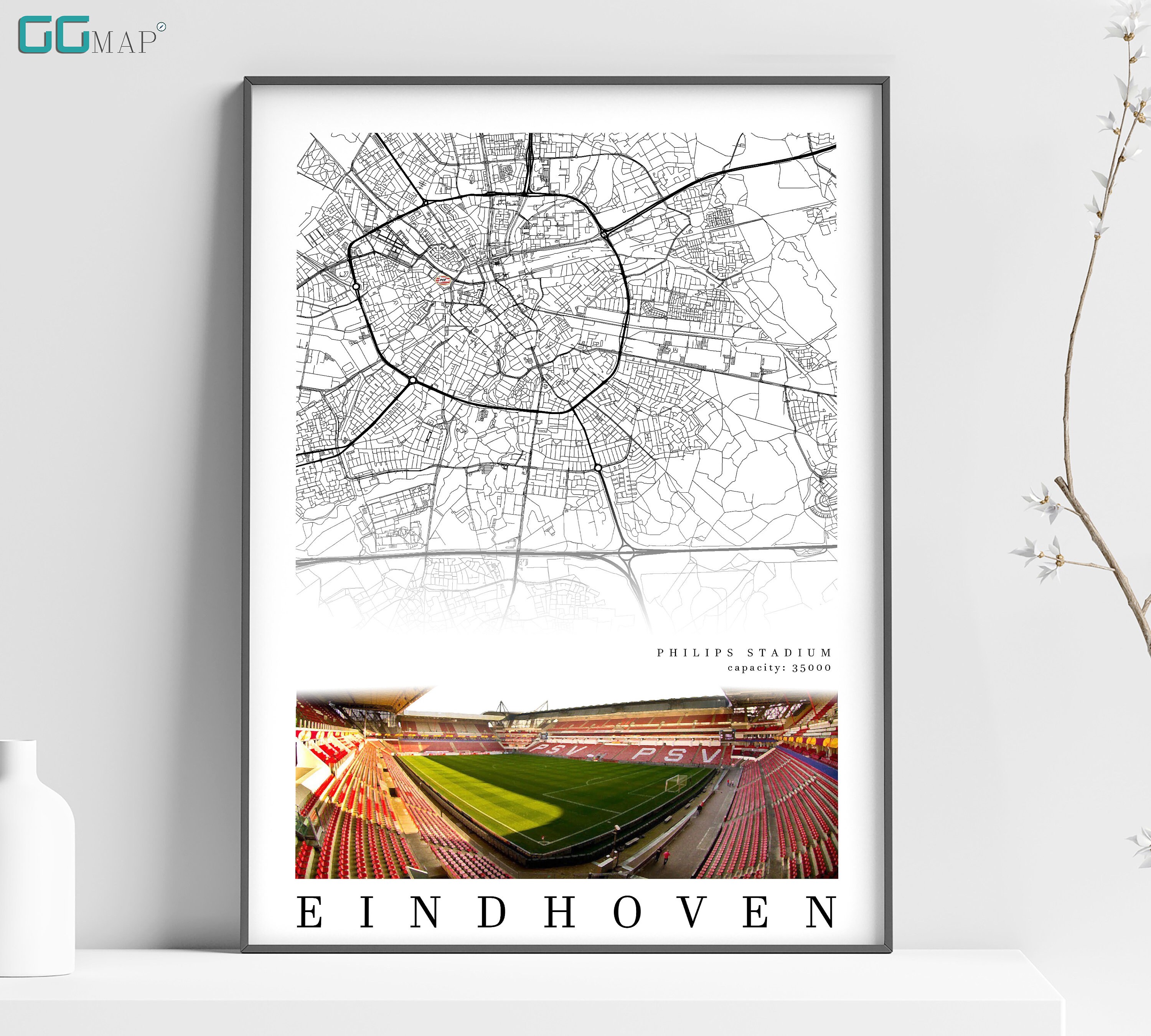 City Map of EINDHOVEN Stadion Philips Arena Home Decor - Etsy