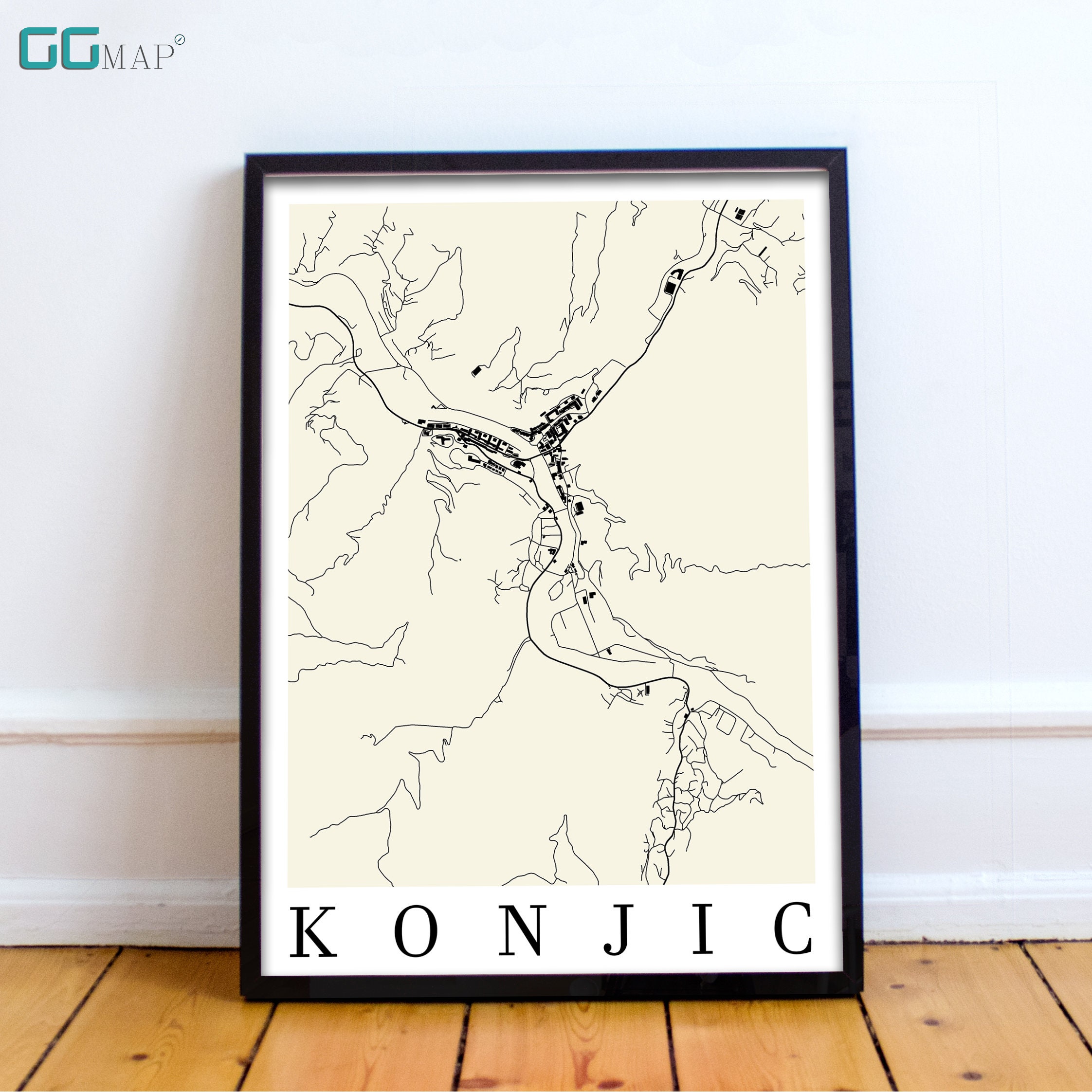 City Map of KONJIC Home Decor Wall Decor Office Map Travel Map Print ...