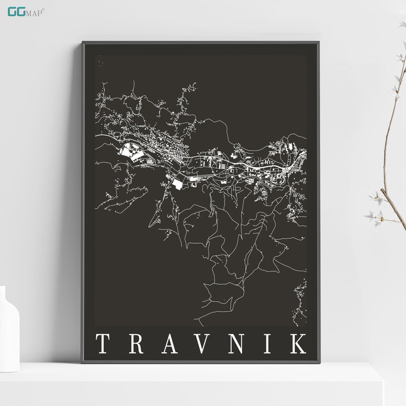 City Map of TRAVNIK Home Decor Wall Decor Office Map Travel Map Print ...
