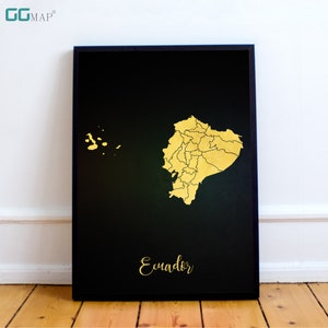 ECUADOR Map - Ecuador Gold Map - Travel Poster - Home Decor - Wall ...