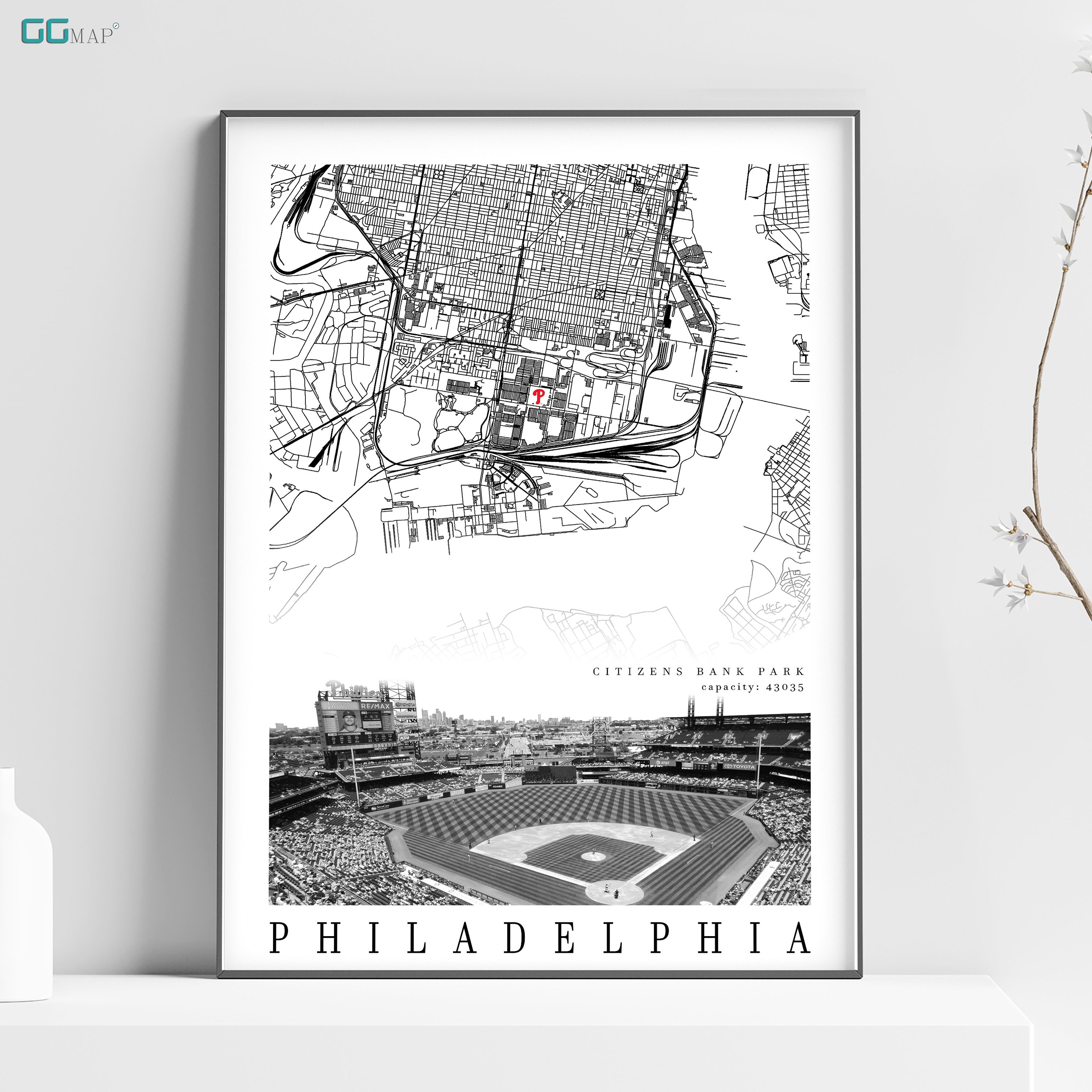 City Map of PHILADELPHIA Home Decor Philadelphia Citizens Bank Park ...