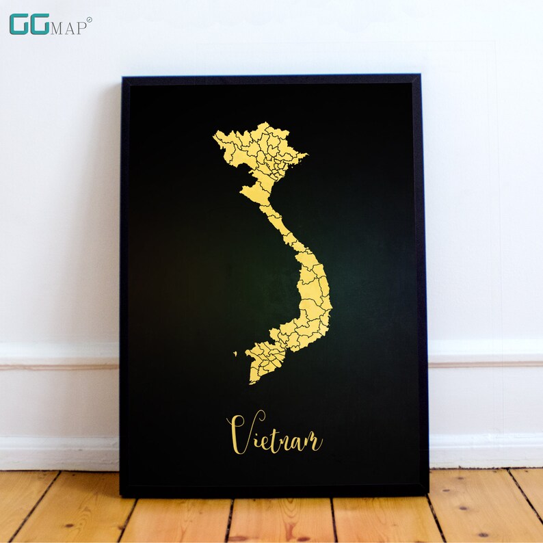 VIETNAM Map Vietnam Gold Map Travel Poster Home Decor | Etsy
