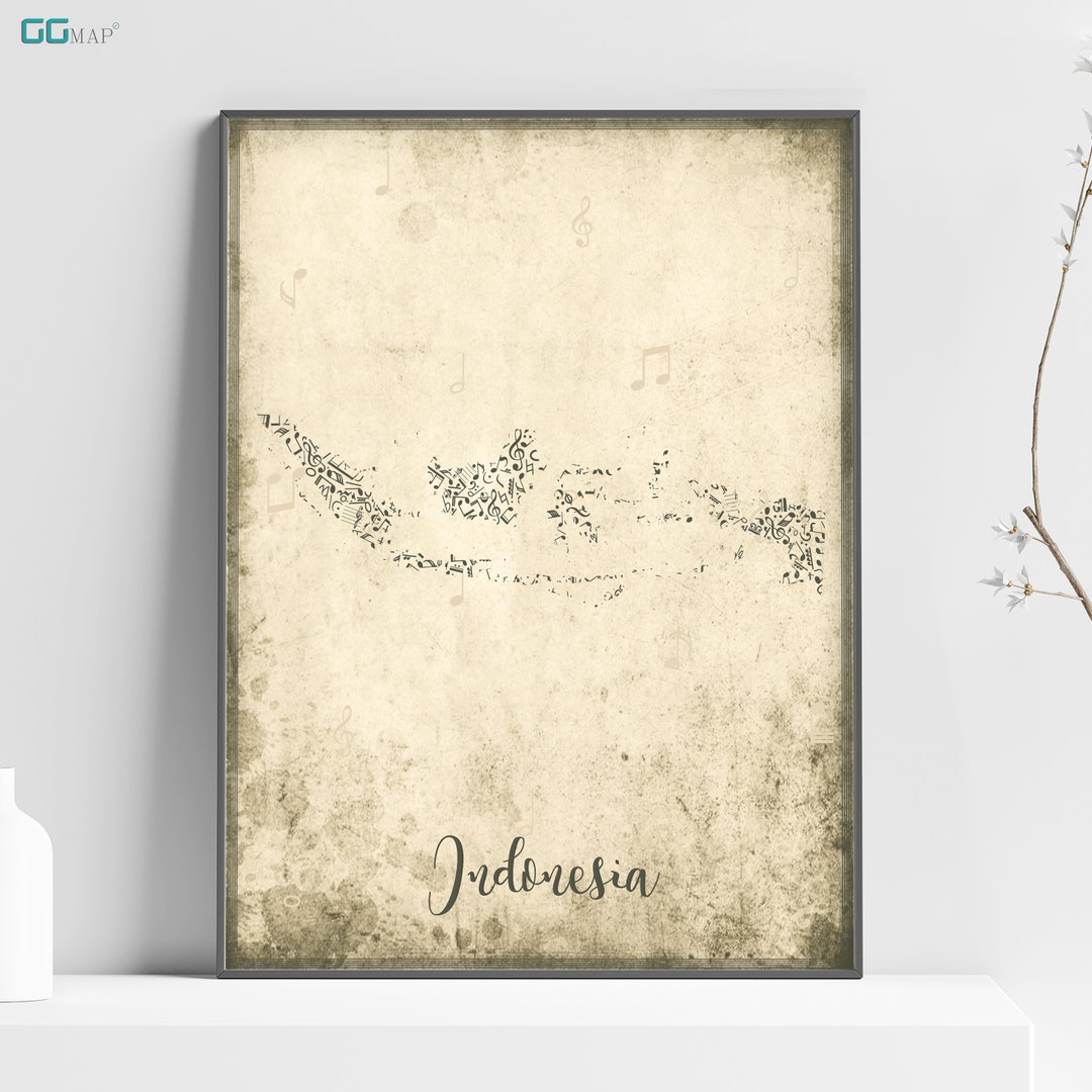 INDONESIA Map Indonesia Music Map Travel Poster Wall Decor Office Map ...