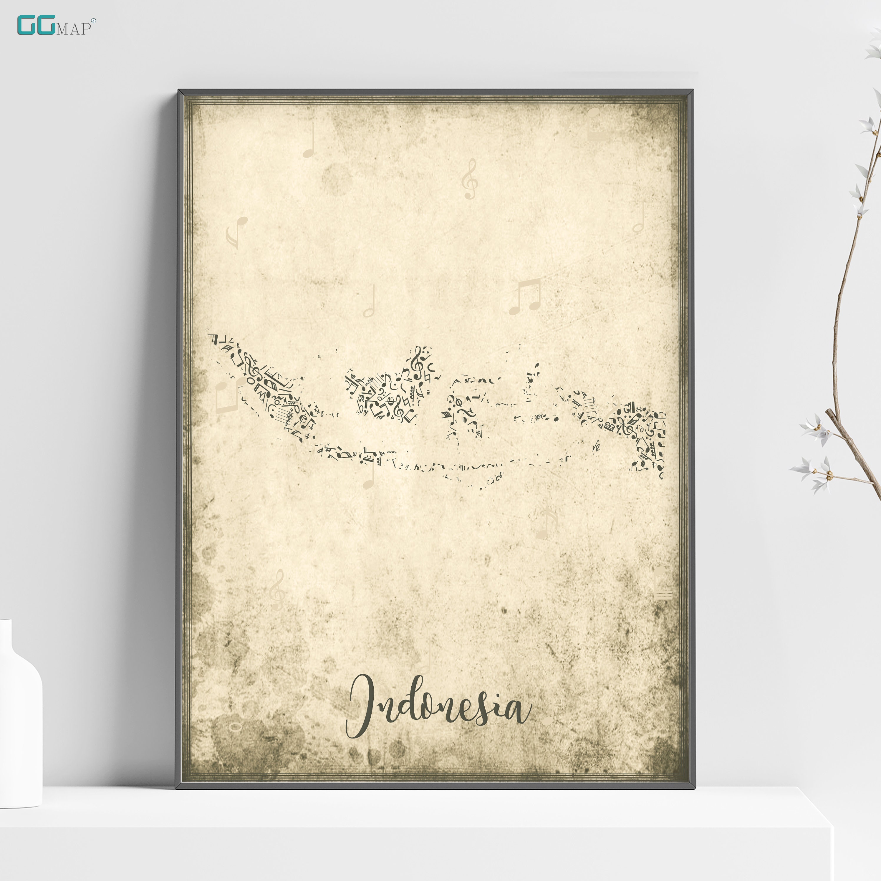 INDONESIA Map Indonesia Music Map Travel Poster Wall Decor Office Map ...