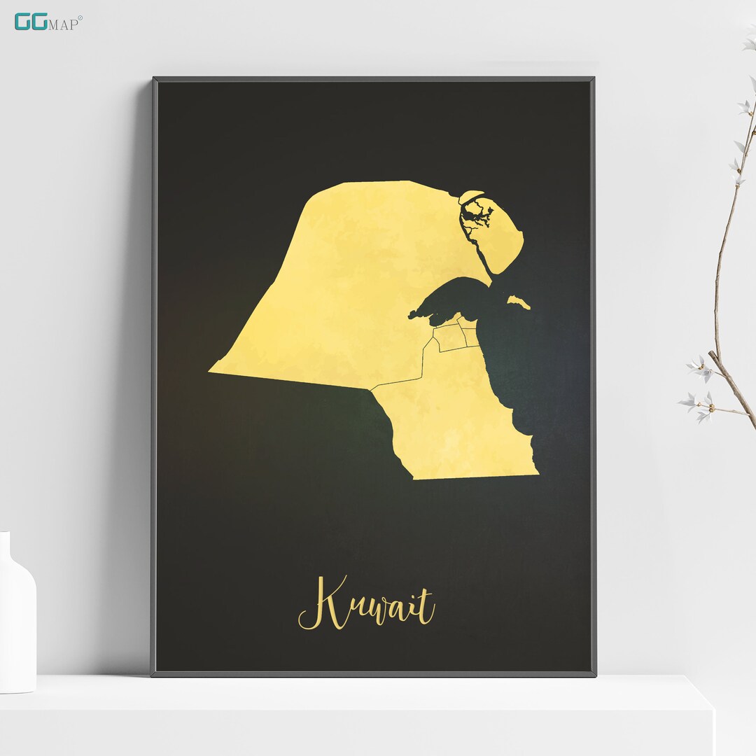 KUWAIT Map - Kuwait Gold Map - Travel Poster - Home Decor - Wall Decor ...