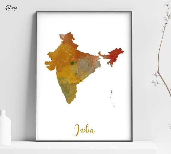 INDIA Map India Watercolor Map Travel Poster Home Decor | Etsy