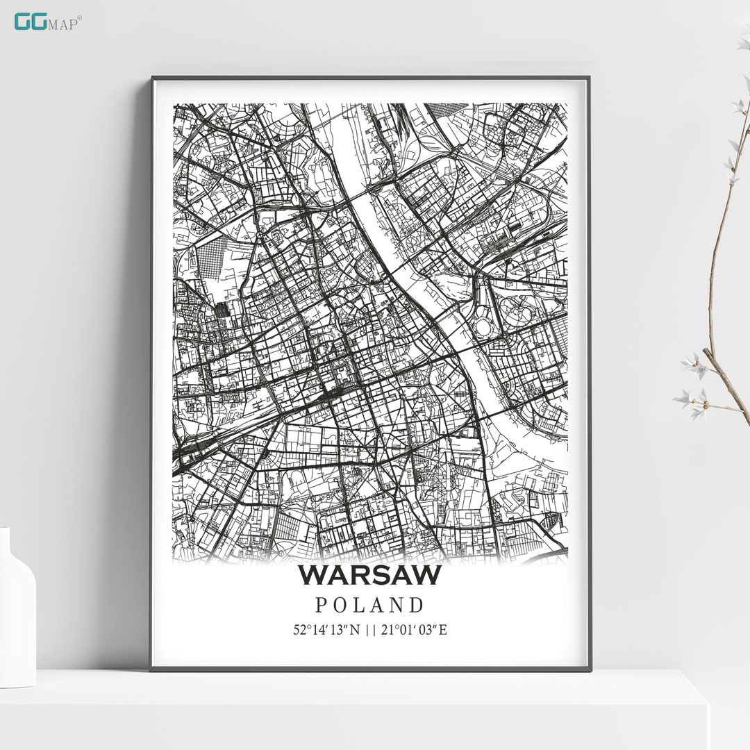 Map of WARSAW, Poland - Home Decor - Wall Decor - Office Map -travel ...