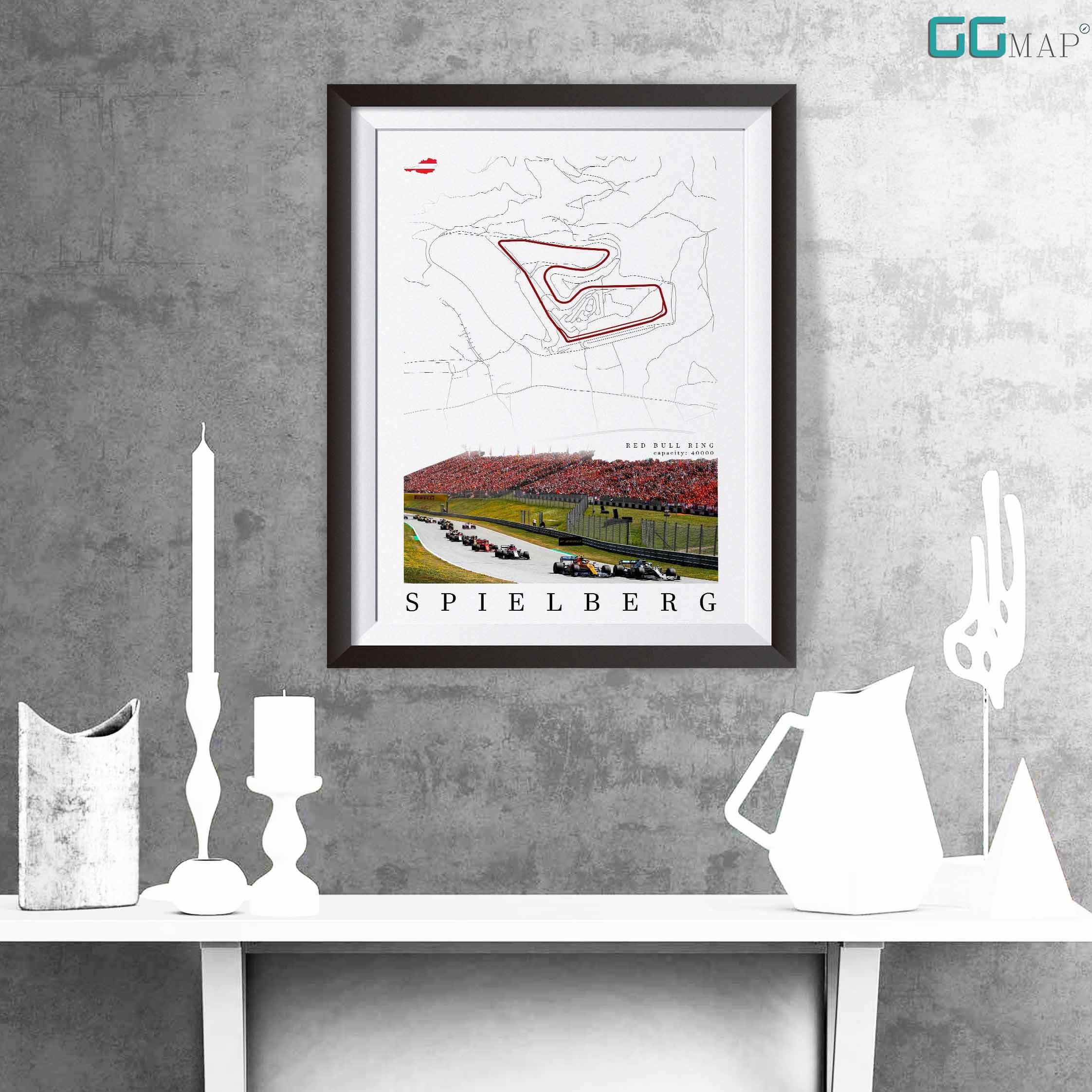 City Map of SPIELBERG Red Bull Ring Home Decor Spielberg Wall Decor ...