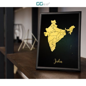 INDIA map India gold map Travel poster Home Decor Wall | Etsy