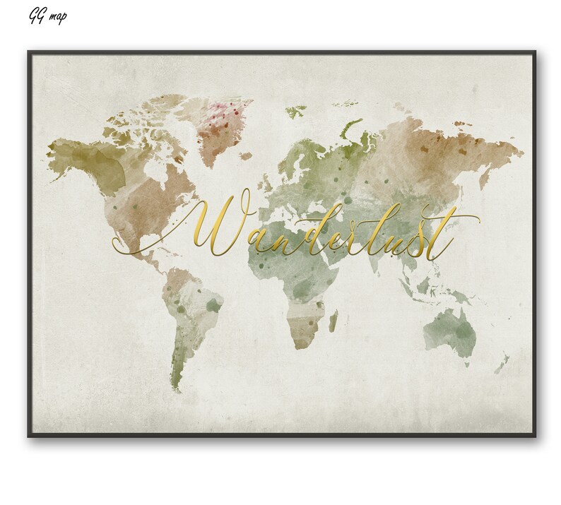 Wanderlust World Map World Map Print World Map Art World Map Watercolor ...