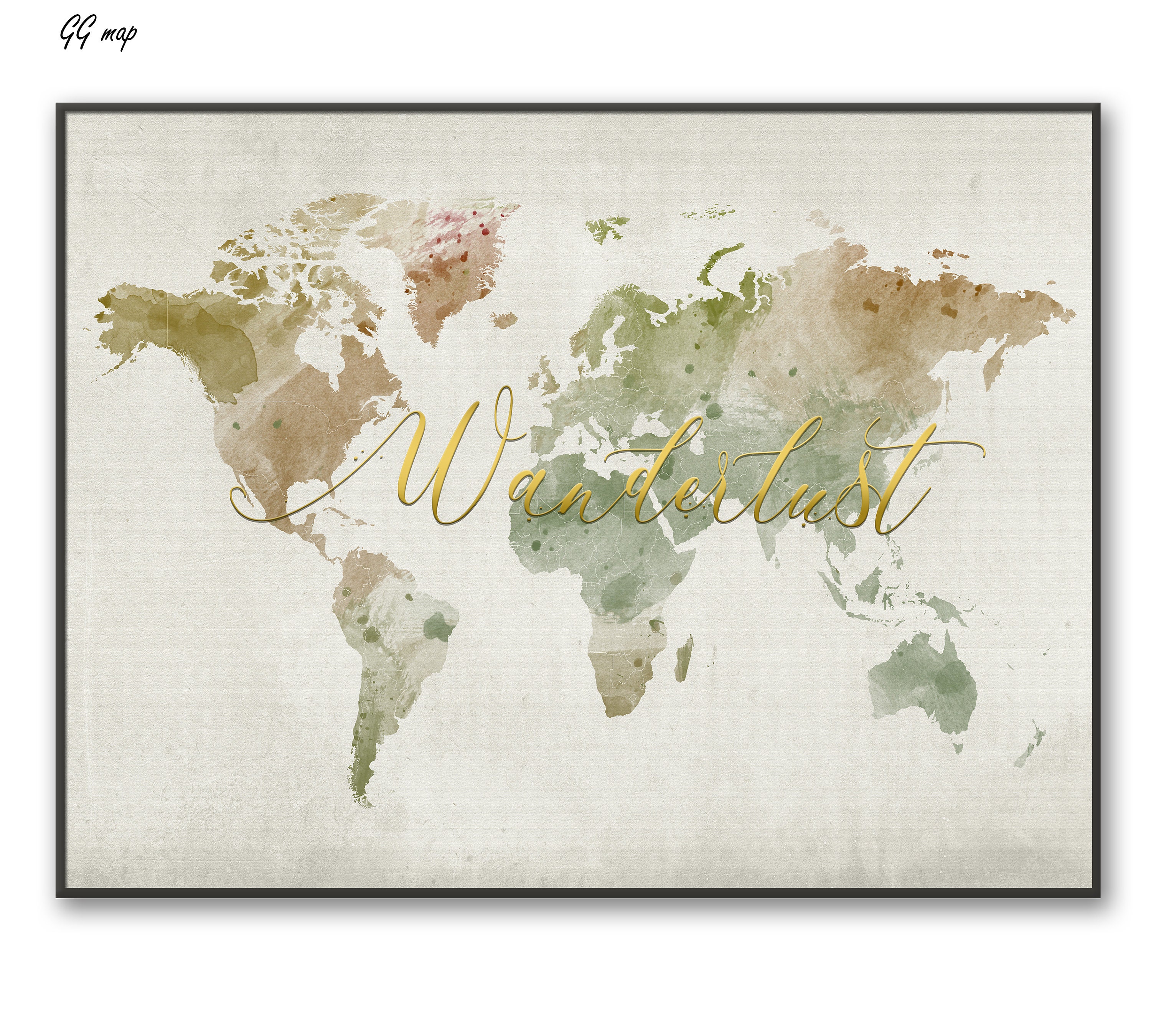 Wanderlust World Map World Map Print World Map Art World Map Watercolor ...