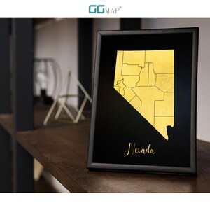 NEVADA Map - Nevada Gold Map - Travel Poster - Home Decor - Wall Decor ...