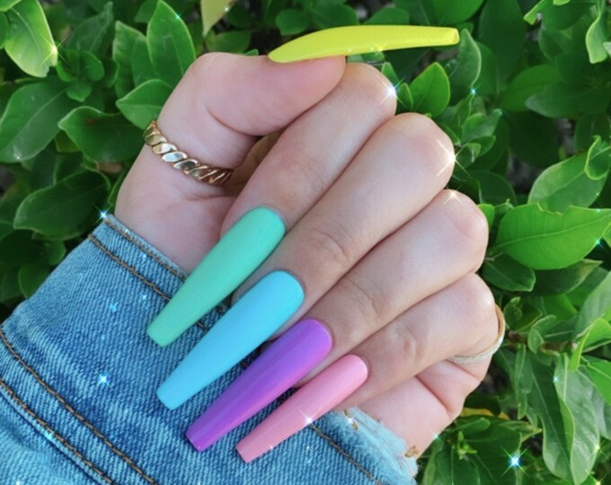 Multicolor Spring Press on Nail Set | Etsy