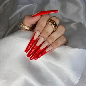 Ferrari Frenchies - Red French Tip Press on Nail Set - Etsy