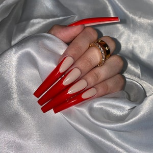 Ferrari Frenchies - Red French Tip Press on Nail Set - Etsy