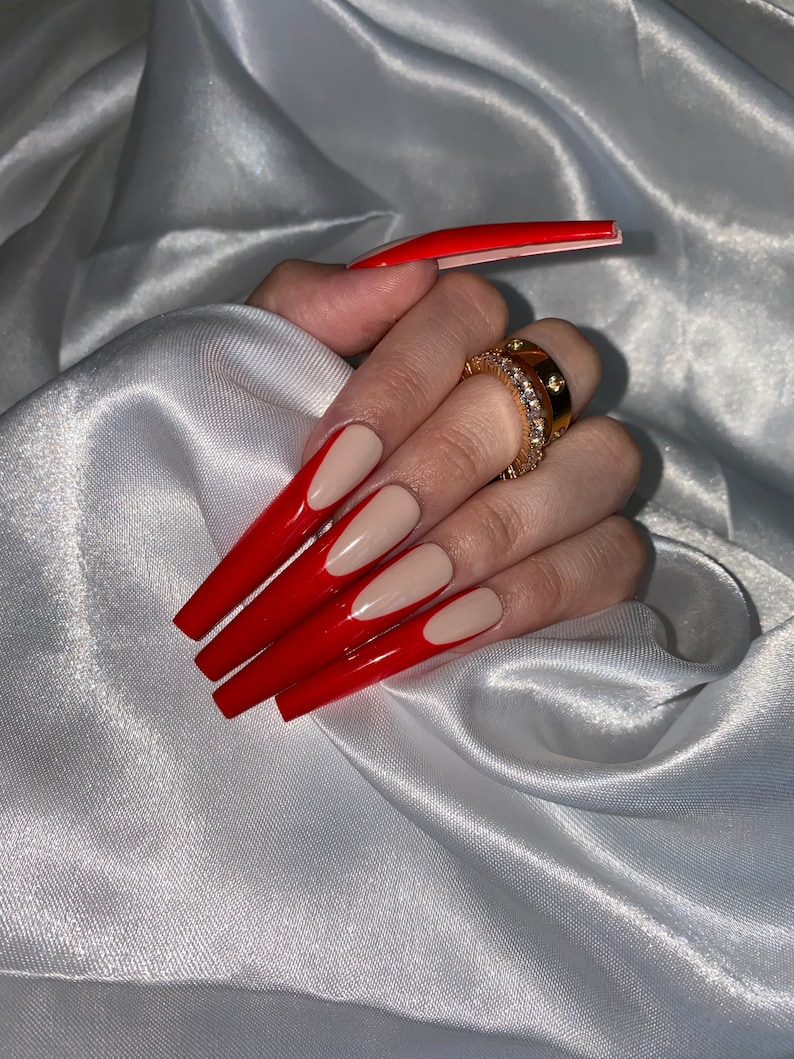 Ferrari Frenchies - Red French Tip Press on Nail Set - Etsy