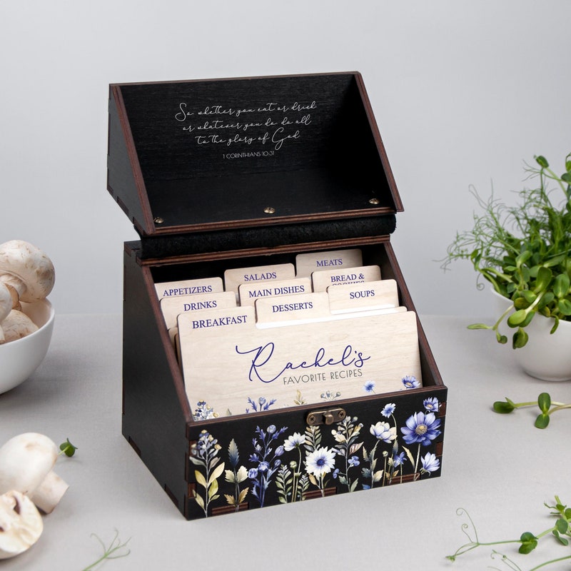 Wooden Recipe Box Blue - Etsy