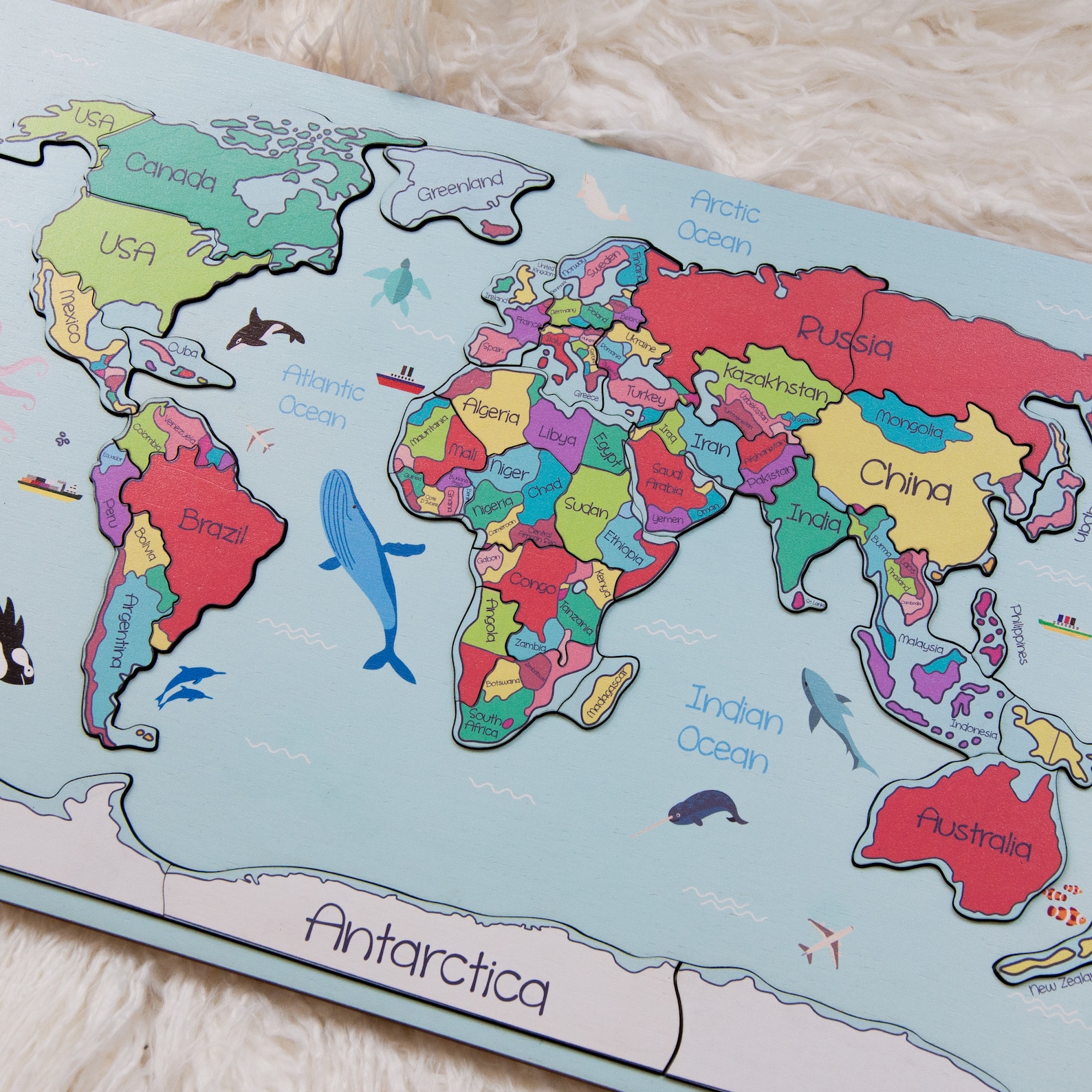 Kids World Map Puzzle Montessori Game Wooden Map of the World - Etsy