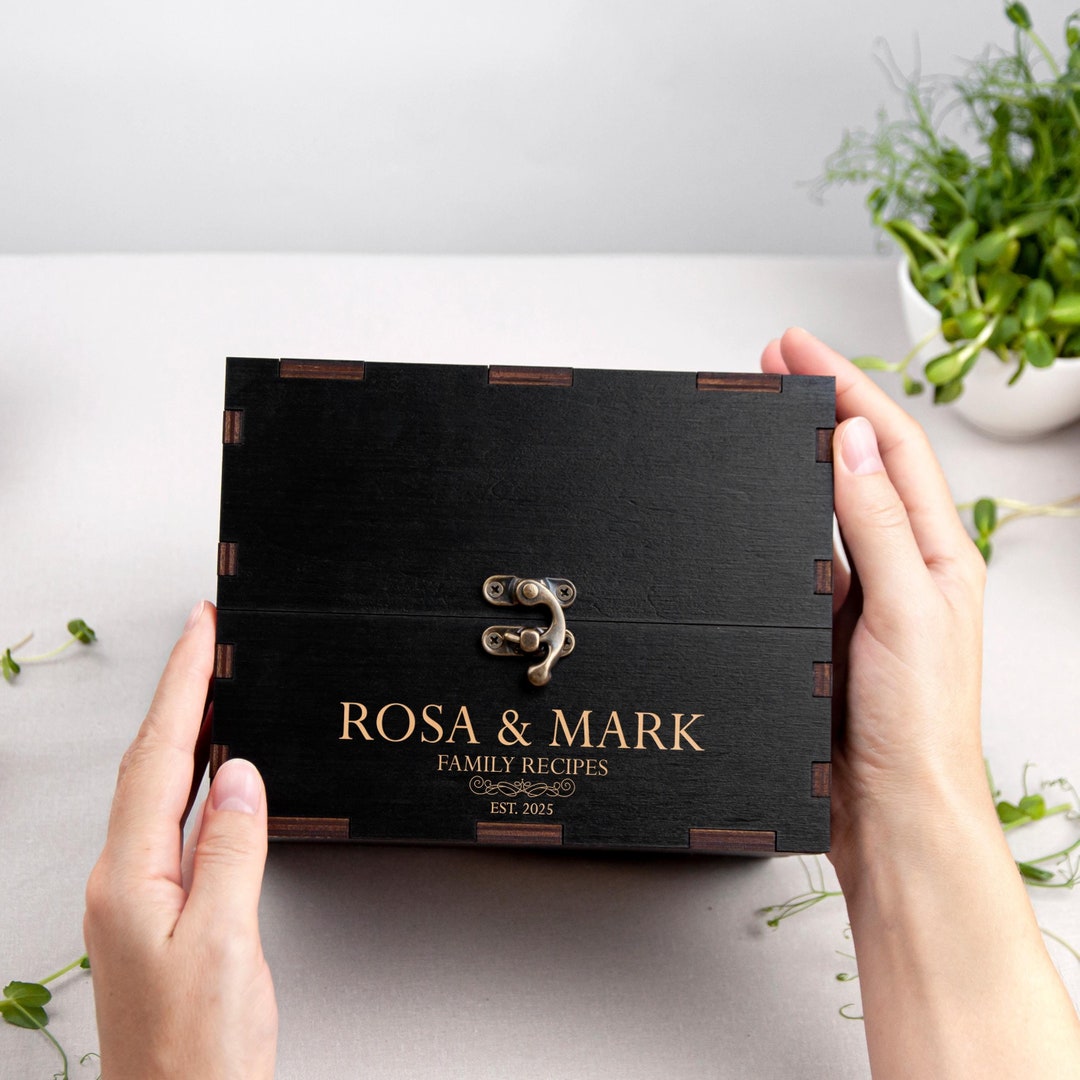 Wooden Recipe Box and Cards Personalized Recipe Card Box Custom Recipe ...
