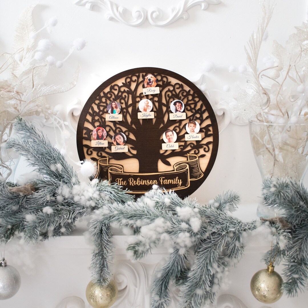 Wood Family Tree With Photos Personalized Family Tree Chart - Etsy