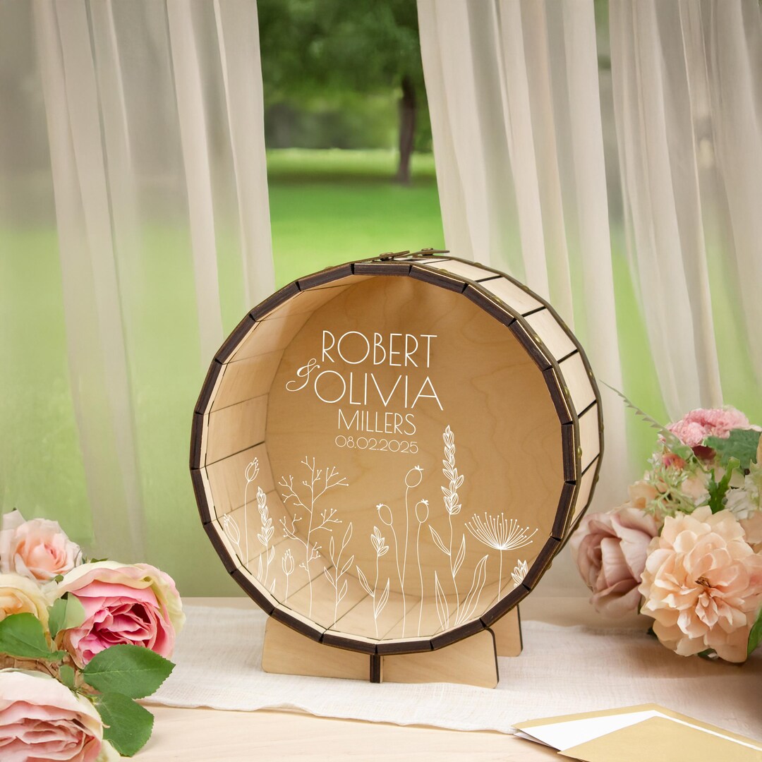Barrel Wedding Card Box With Slot & Acrylic Glass, Personalized ...