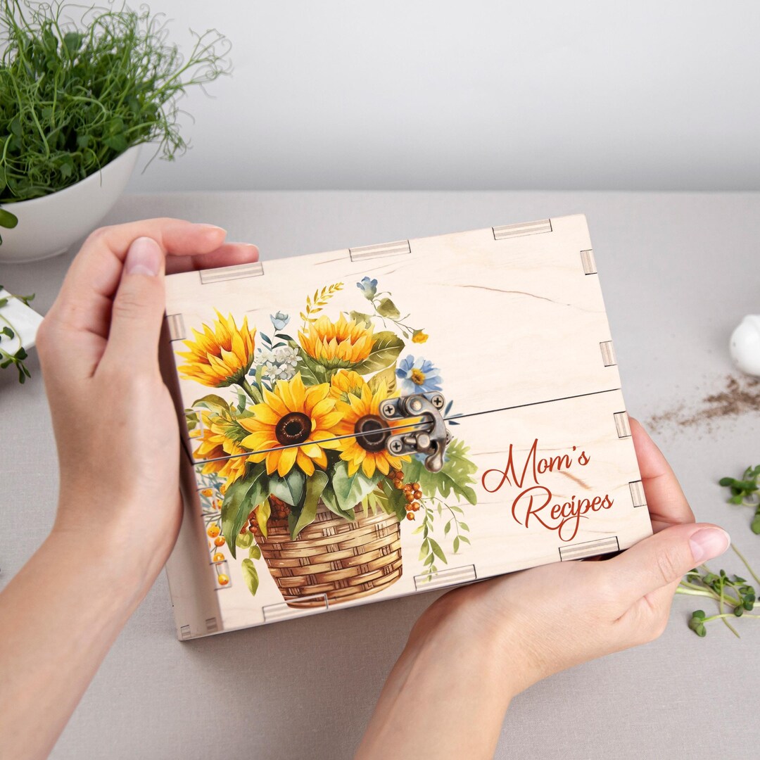 Sunflowers Recipe Card Box Moms Birthday Gift Custom Recipe Boxes ...