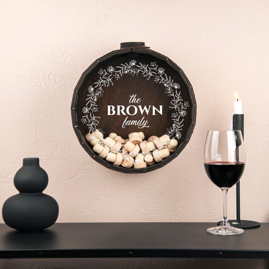 Personalized Wine Cork Holder Barrel, Wine Cork Collector Shadow Box ...