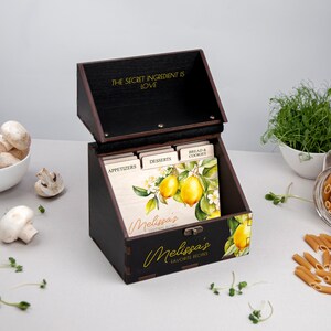 Personalized Recipe Box With Dividers & Cards Custom Wood Recipe Boxes ...
