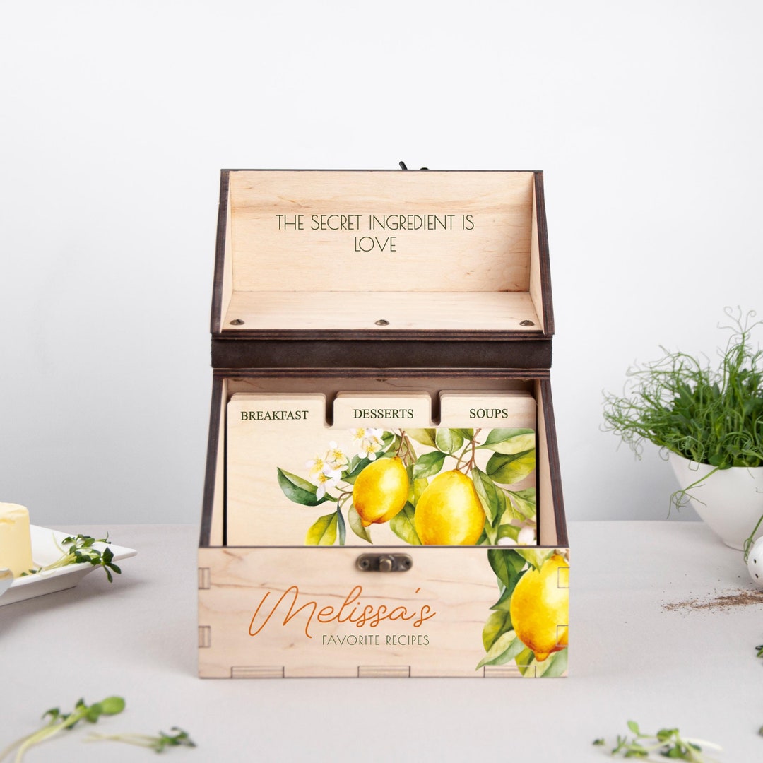 Recipe Card Box Personalized Wooden Recipe Box 4x6 5x7 With Dividers ...