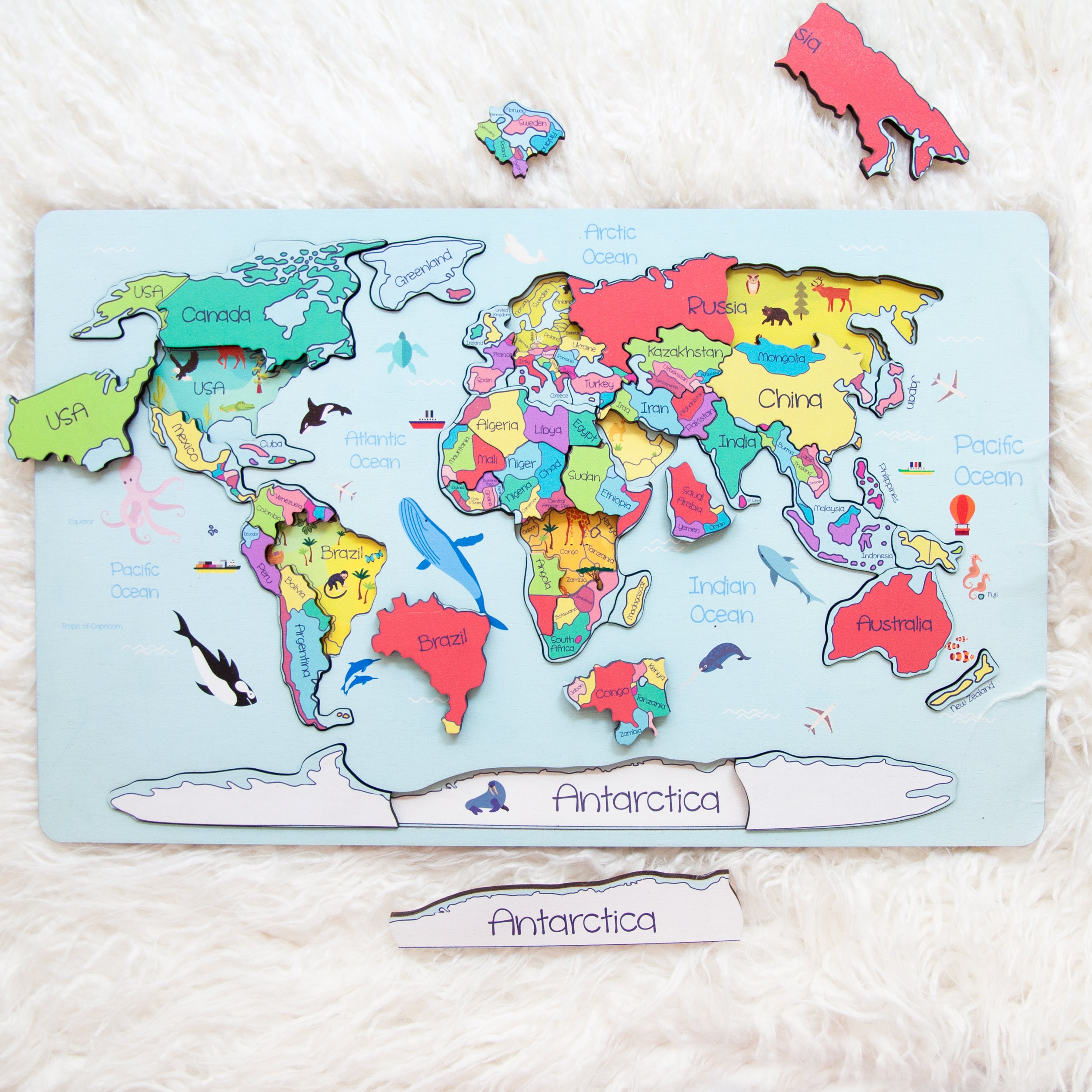 World Map Puzzle Wooden Map of the World Unique Christmas Gift | Etsy ...