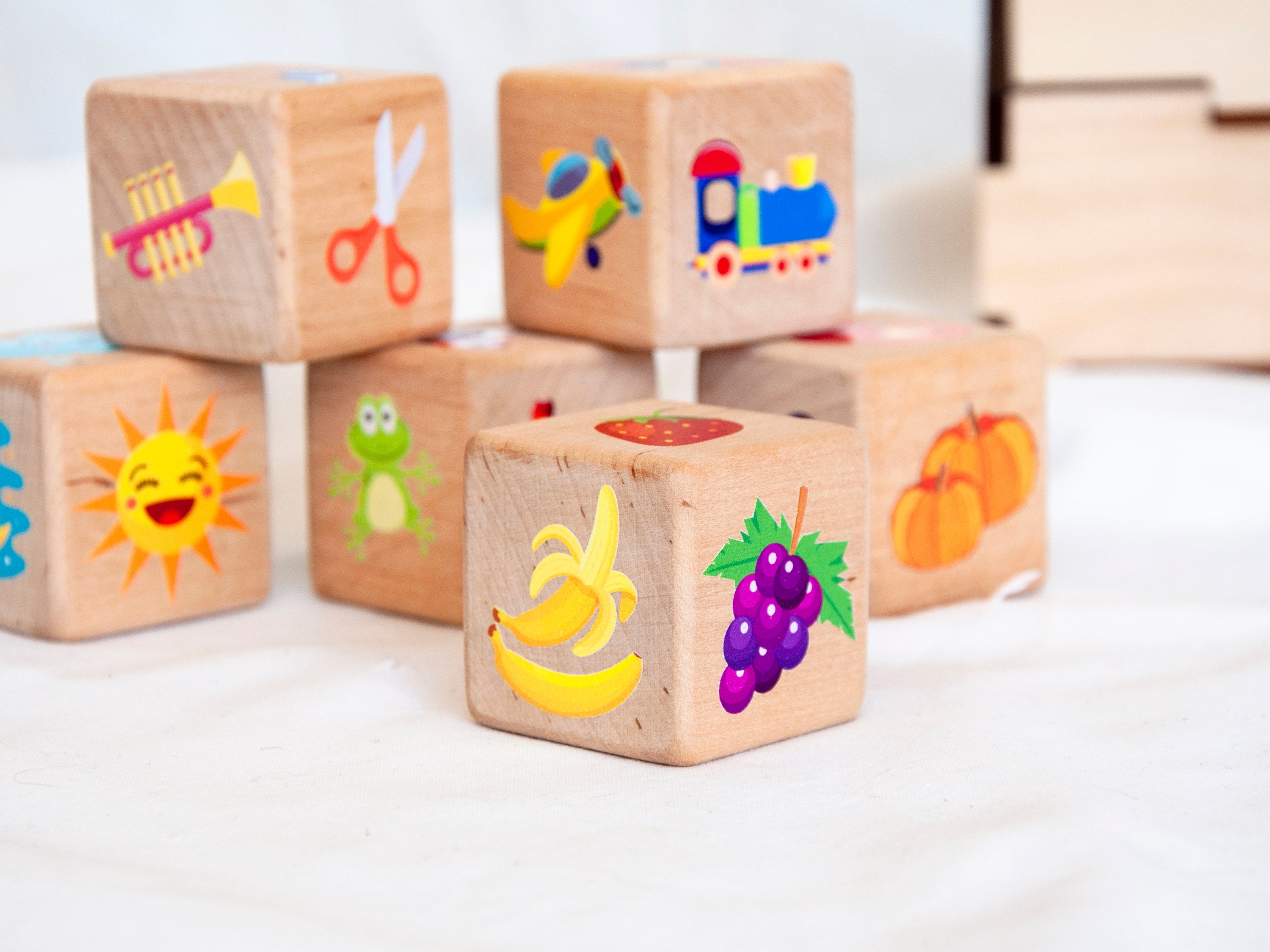 Memory Game Wooden Blocks Set of 6 Toddlers Game Christmas | Etsy