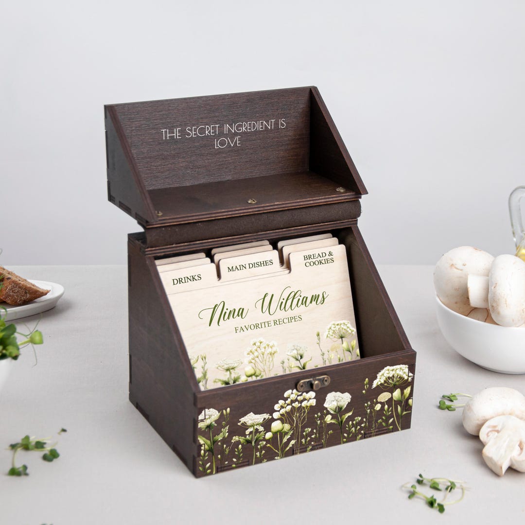 Wooden Recipe Card Box 4x6/5x7 Personalized Chistmas Gift for Mom ...