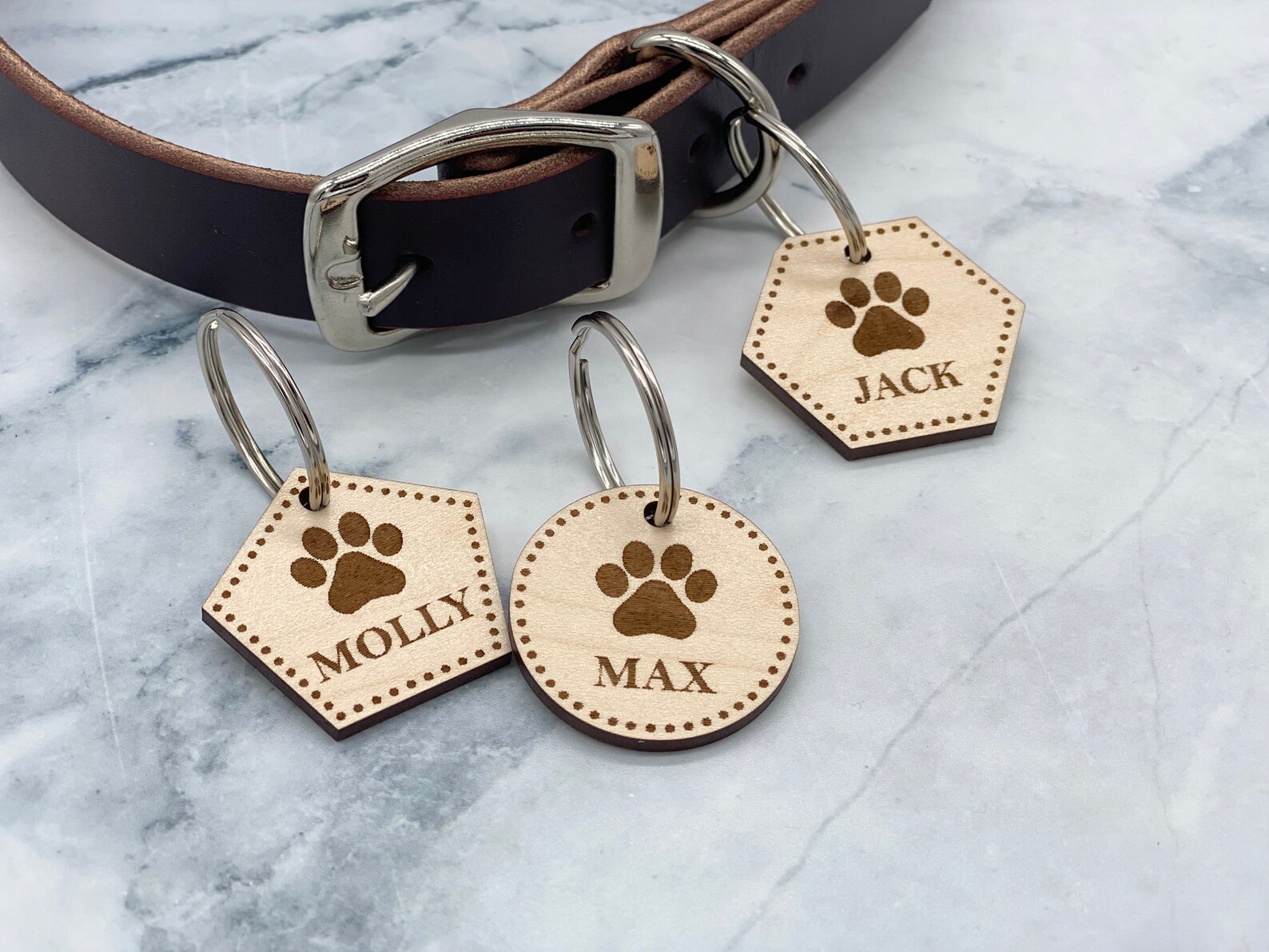 Custom Pet Tags | Laser Engraved Wooden Pet Name Tags | Custom Dog or ...