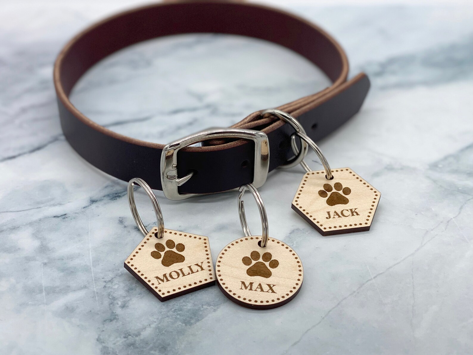 Custom Pet Tags | Laser Engraved Wooden Pet Name Tags | Custom Dog or ...