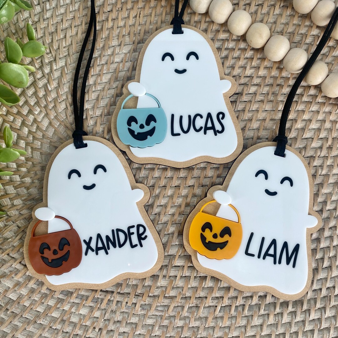 Personalized Ghost Basket Name Tag | Custom Halloween Name Tags | Boo ...
