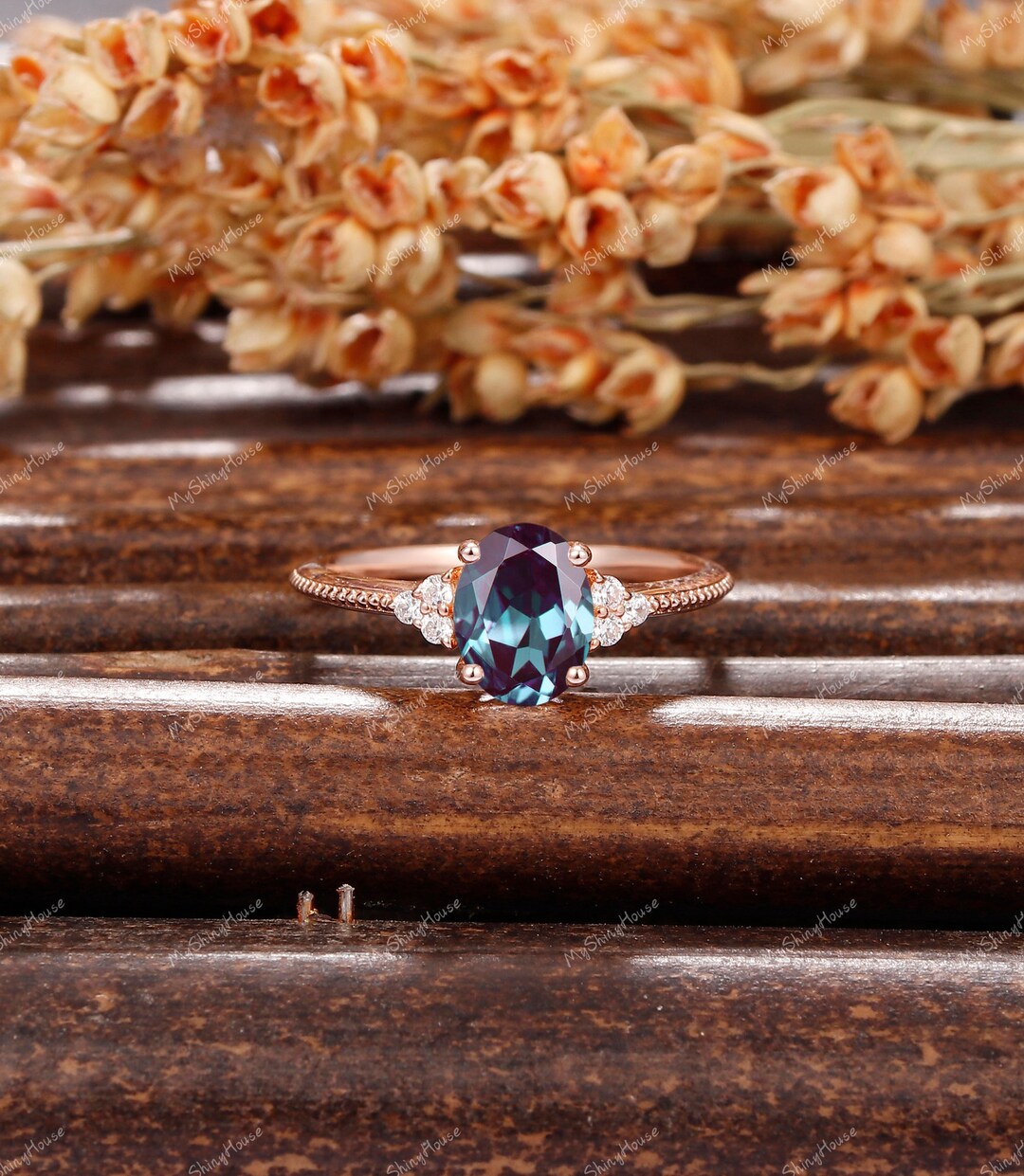 6x8mm 1.50ct Oval Cut Alexandrite Ring 14K 18K Rose Gold Ring/ Vintage ...