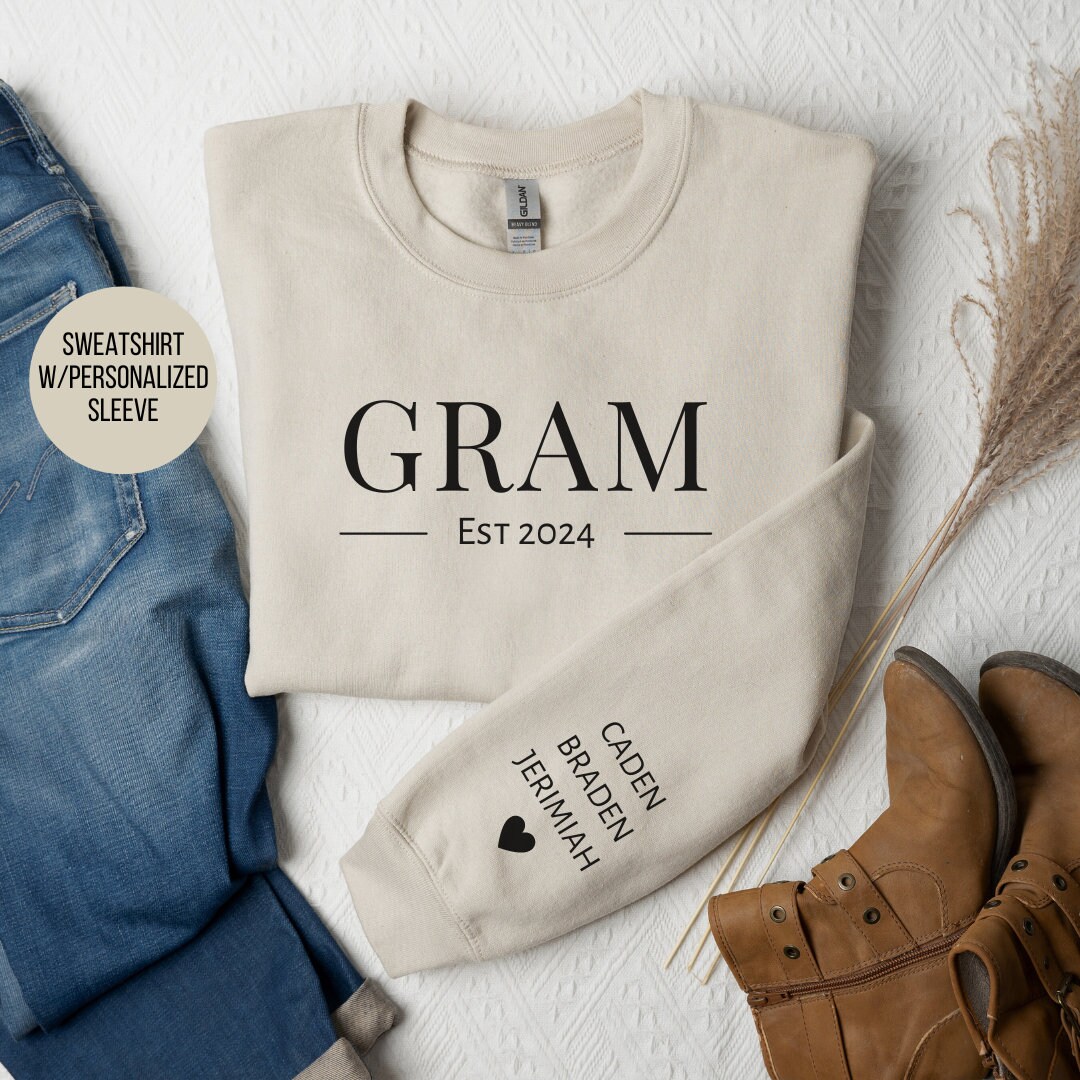 Personalized Gram Sweatshirt With Grandkids Names on Sleeve, Custom ...