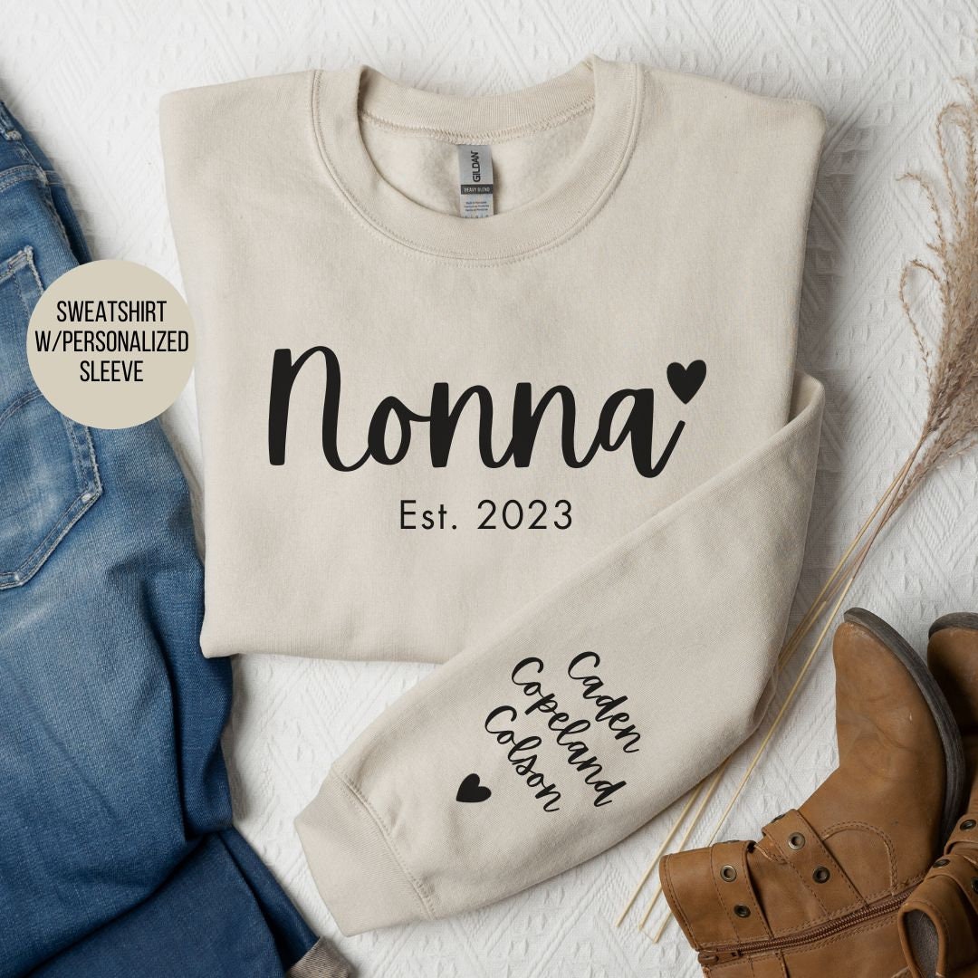 Personalized Nonna Sweatshirt With Names on Sleeve, Custom Nonna Sweatshirt, Nonna Pregnancy ...